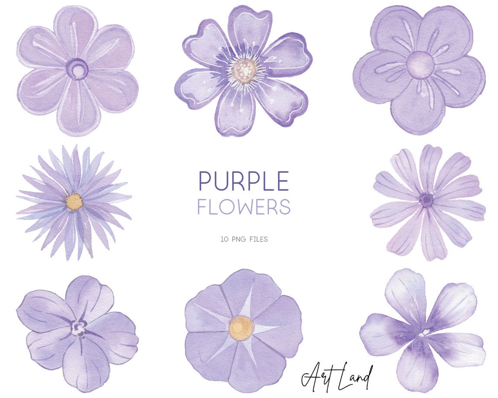 Purple Flowers Clipart Handmade Watercolor Clip Art - Etsy
