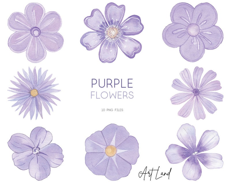 Purple Flowers Clipart Handmade Watercolor Clip Art - Etsy