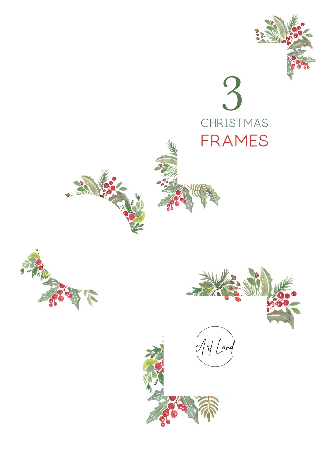 Christmas Frame Clipart Watercolor Winter Clipart Holiday - Etsy