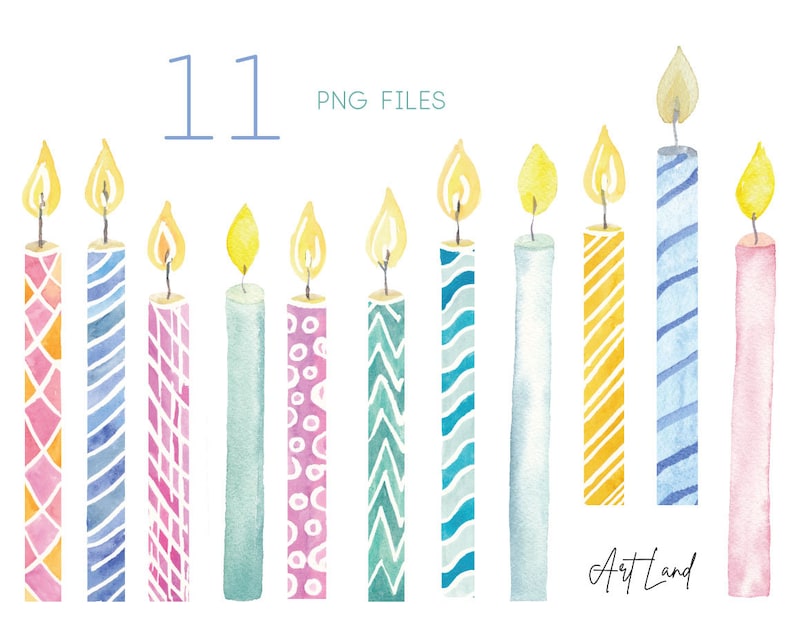 Watercolor Birthday Candles Clipart Candle Watercolor Clip - Etsy