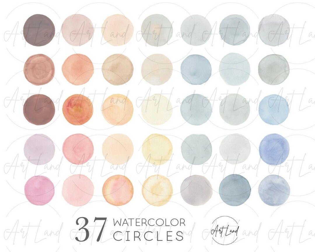 Watercolor Circles Clipart – 37 Hand-painted Watercolor Splash Icons ...