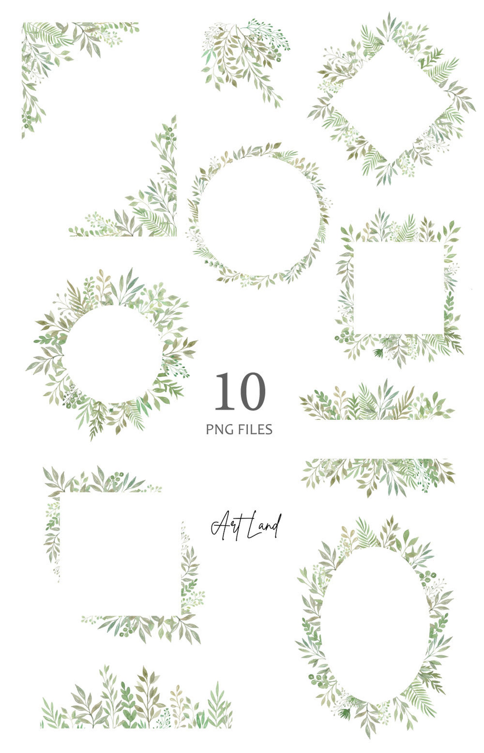 Watercolor Greenery Frames Borders Green Leaves Branches - Etsy