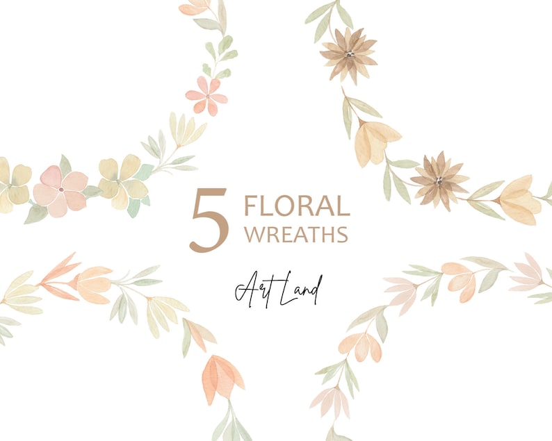 Floral Wreath Clip Art, Floral Frame, Set Floral Wreath Clipart, Hand ...