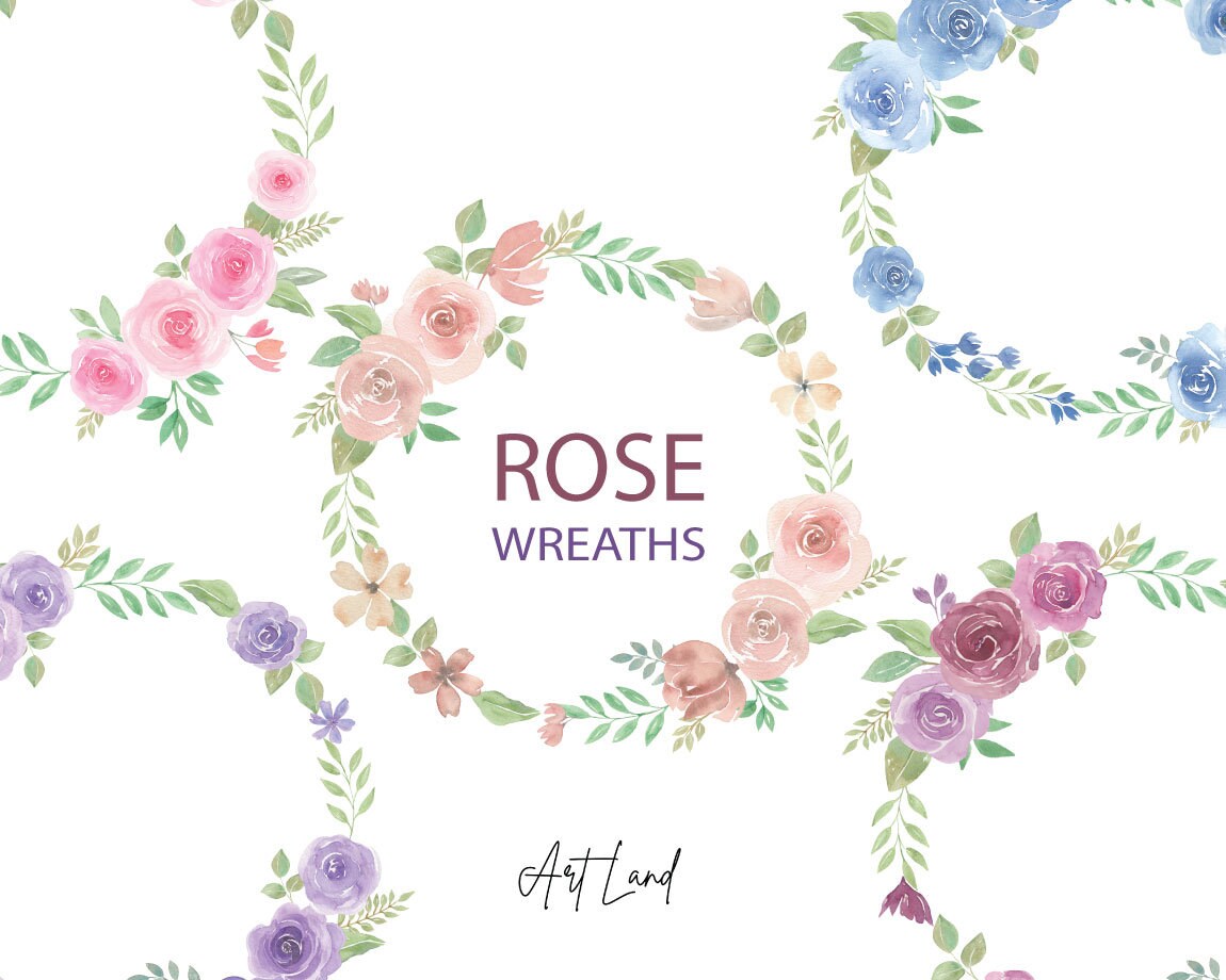 Flowers Wreaths Clip Art Floral Frame Roses Wreath Clipart | Etsy