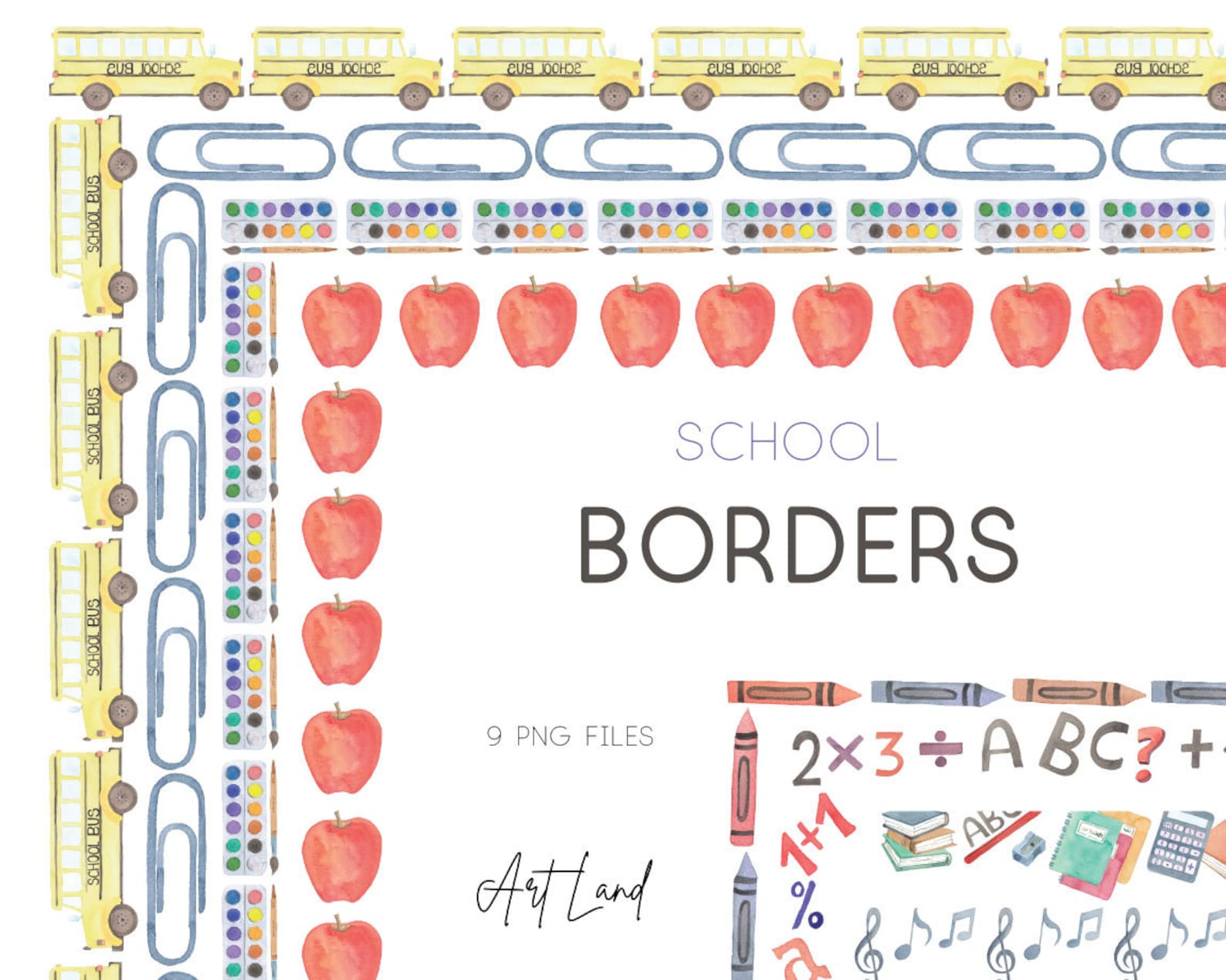 Watercolor School Borders Clipart Back to School Clipart | Etsy