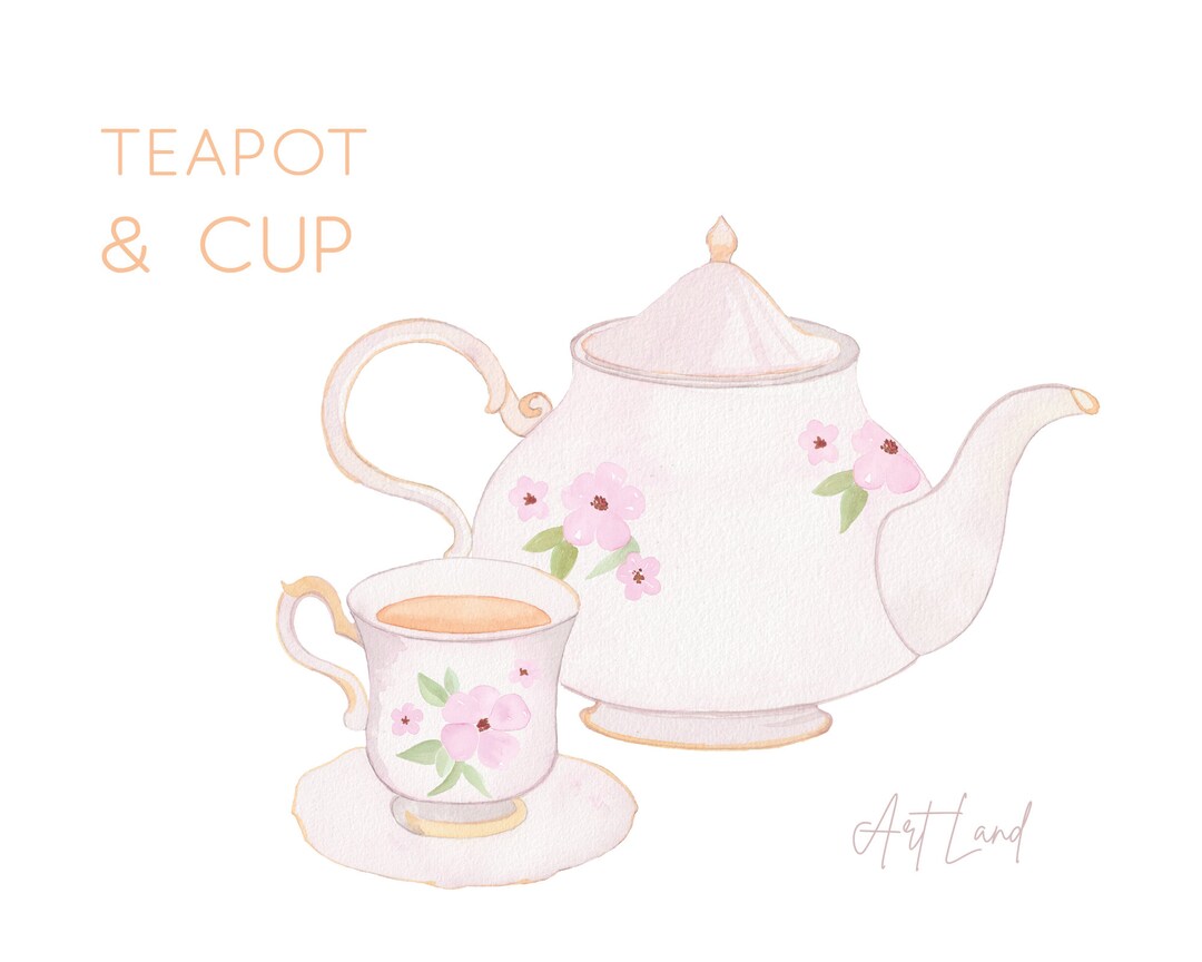 Watercolor Teapot and Teacup Clipart, Watercolor Tea Pot Clip Art ...