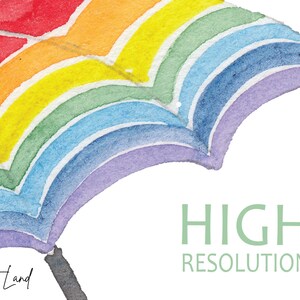 Watercolor Rainbow Umbrella Clipart: Hand-painted Element (PNG, Digital ...
