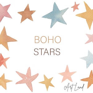 Watercolor Boho Stars Clipart: 14 Hand-painted Retro Graphics (PNG ...