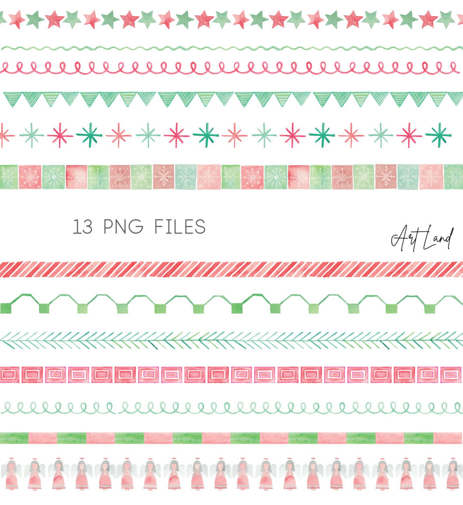 Watercolor Christmas Borders Clipart: Hand-painted Holiday Pngs ...