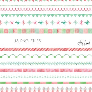 Watercolor Christmas Borders Clipart Set I – 13 Hand-painted Red ...