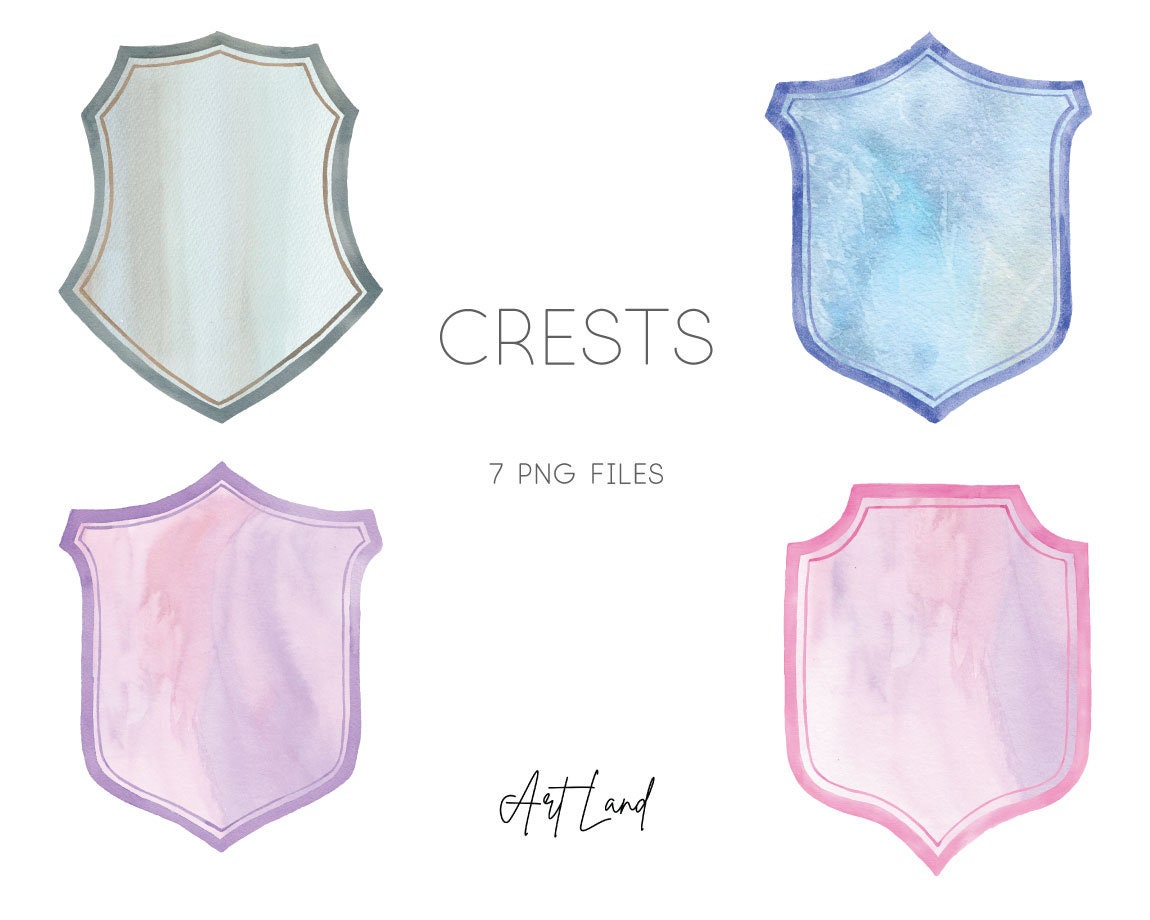 Watercolor Crests Clipart: 7 Hand-painted Elements (PNG, Digital ...