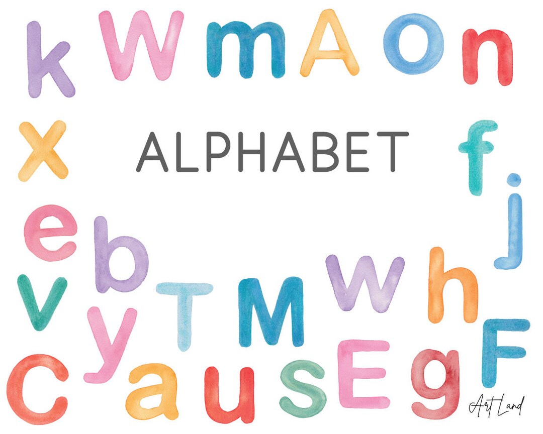 Watercolor Alphabet, Digital Clipart- Colorful Alphabet Clipart, Hand ...