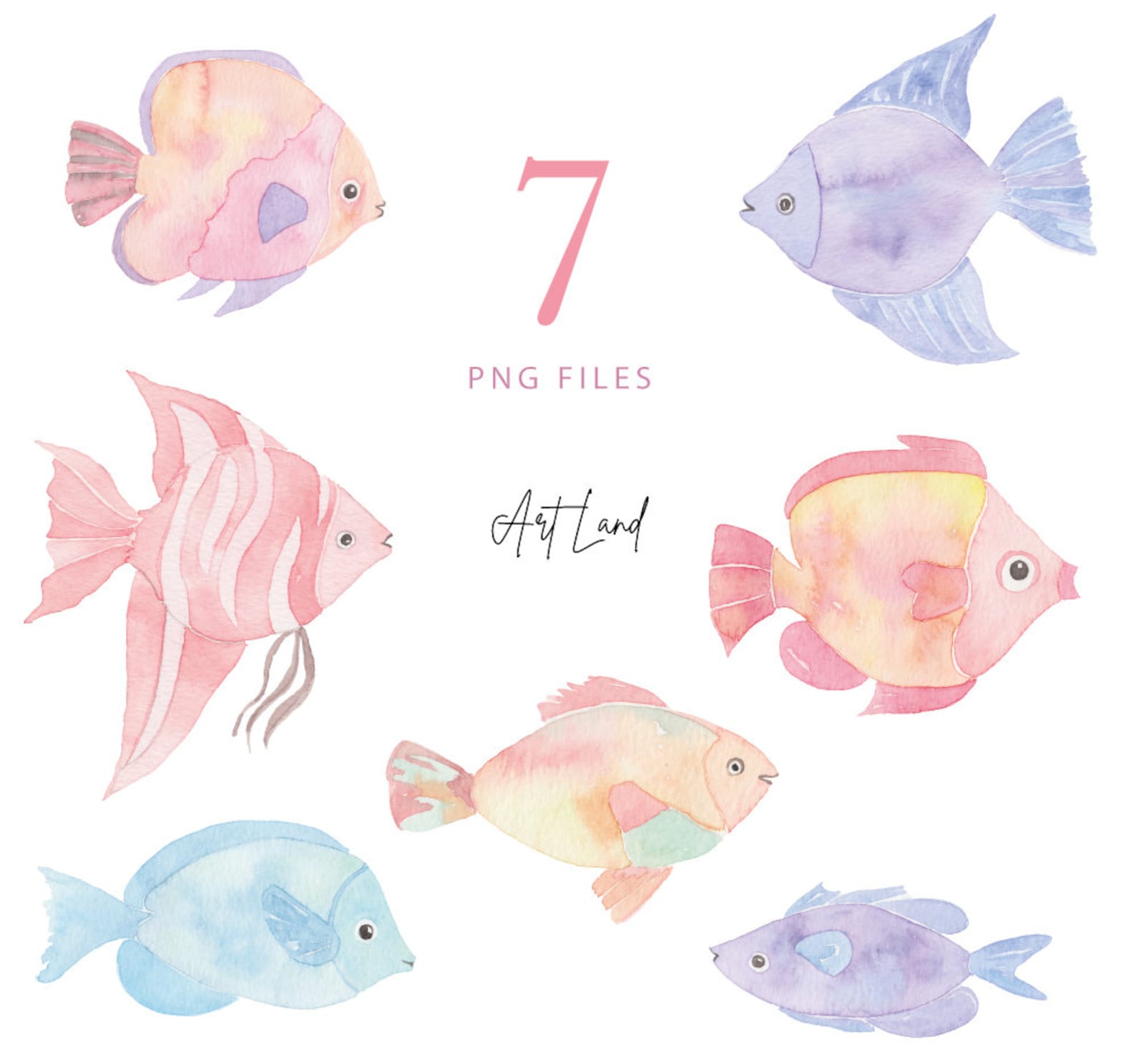 Watercolor Fish, Hand Painted Watercolour Digital Fish, Sea Life Art ...