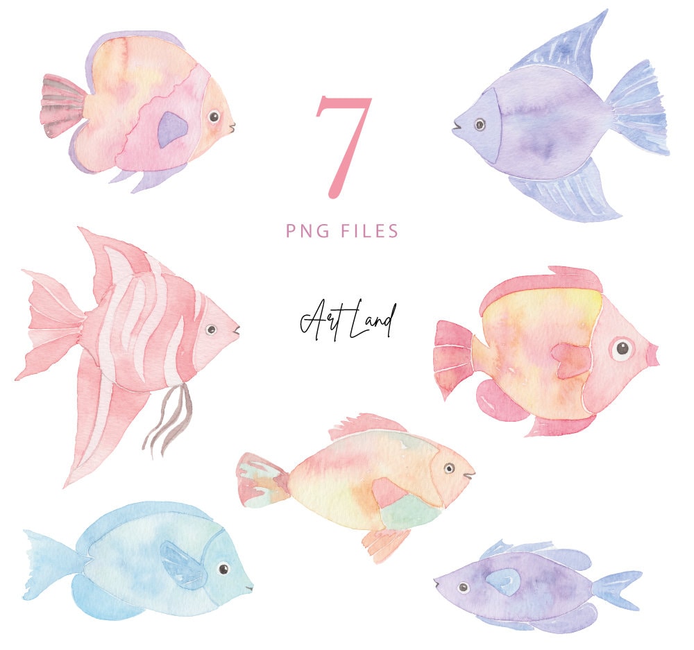 Watercolor Fish Hand Painted Watercolour Digital Fish Sea | Etsy