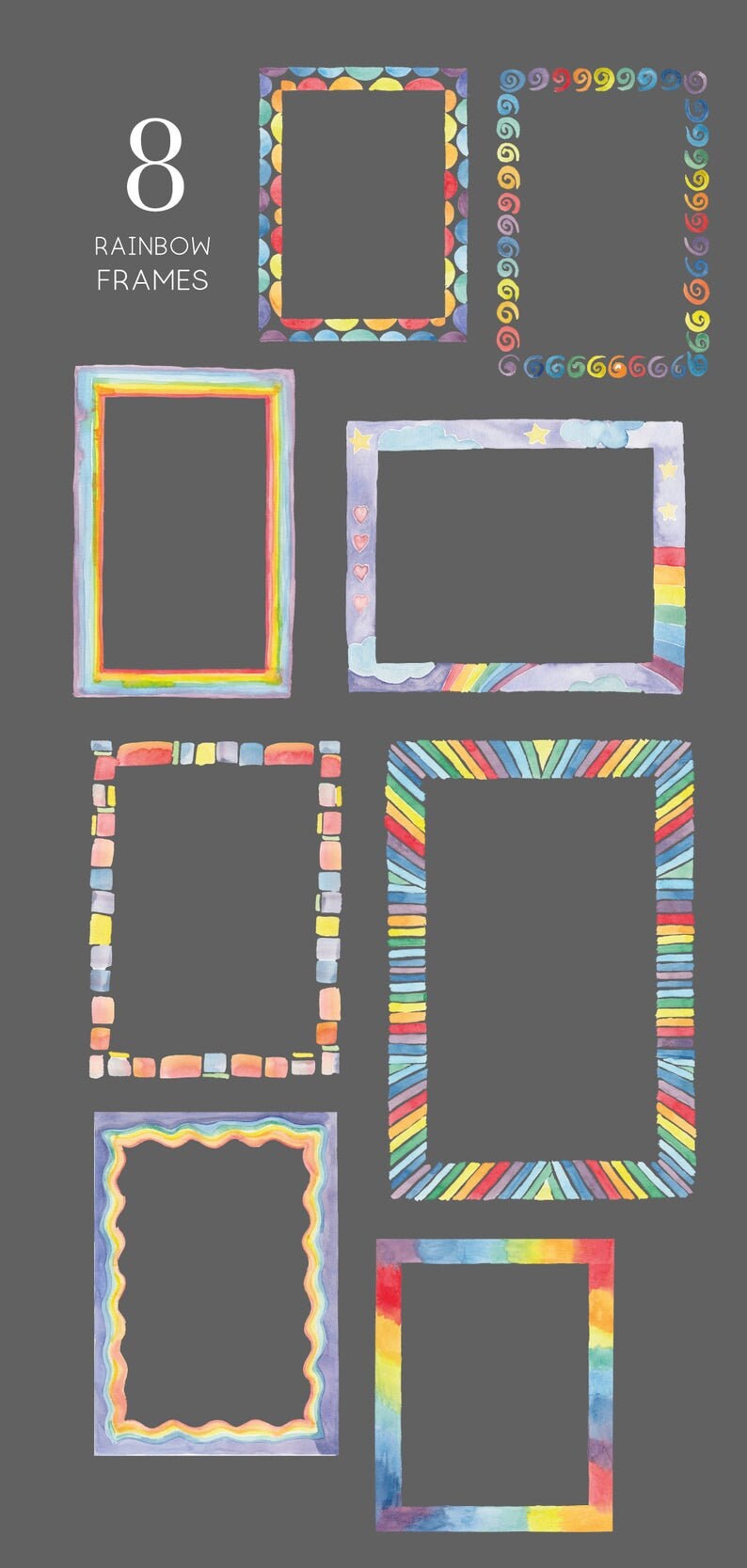 Watercolor Rainbow Clip Art Bundle Hand Painted Rainbow | Etsy