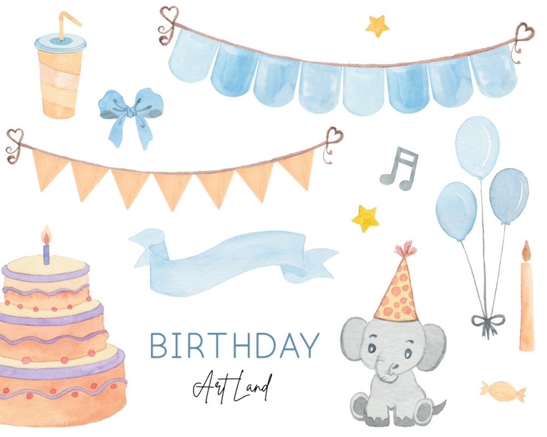 Watercolor Birthday Party Clipart, Birthday Watercolor Clip Art ...