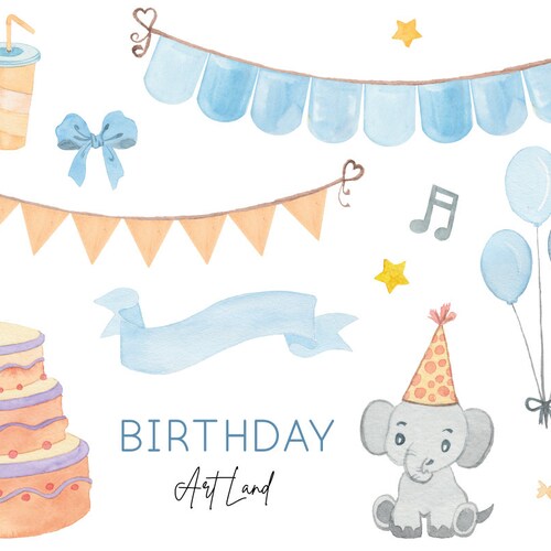 Watercolor Birthday Party Clipart Birthday Watercolor Clip - Etsy