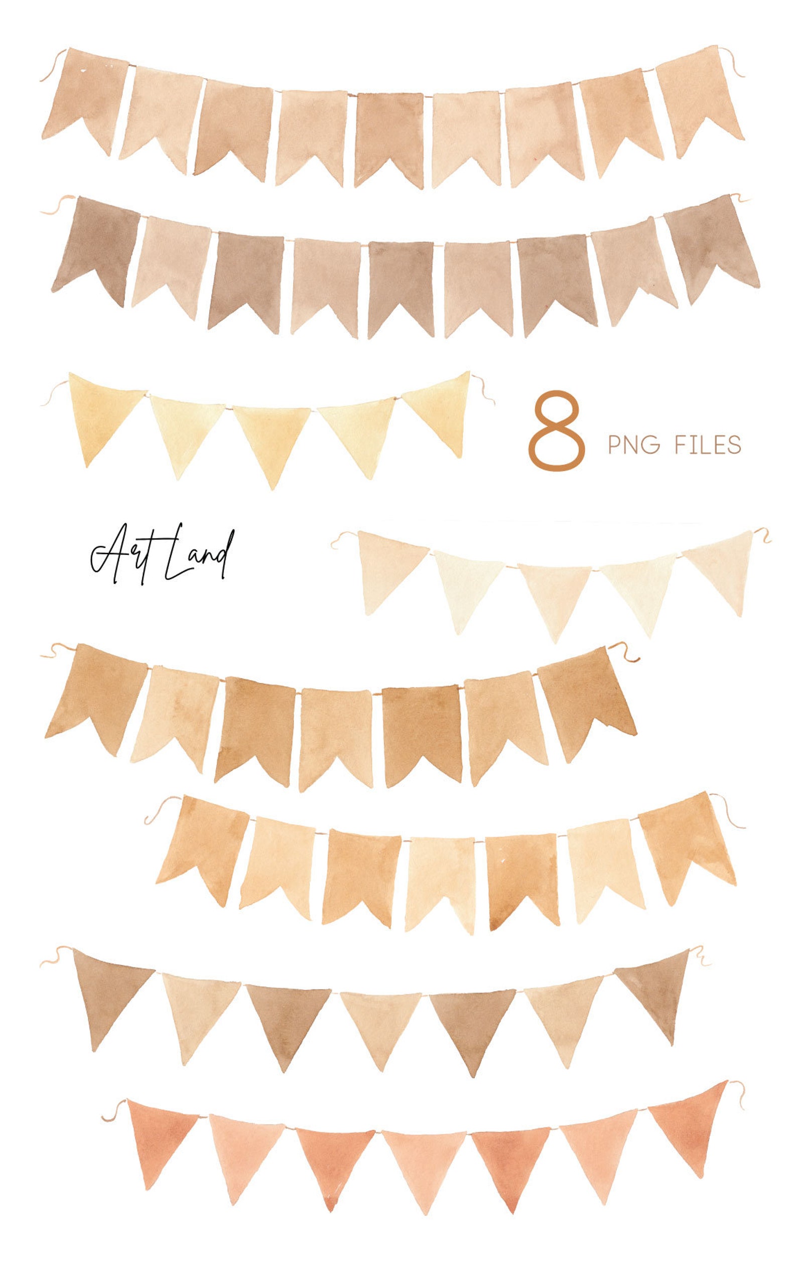 Watercolor Boho Bunting Clipart Watercolor Banners Birthday - Etsy