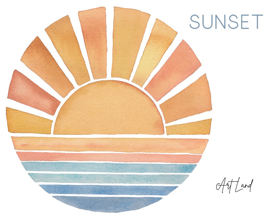 Watercolor Sunset Clipart, Hand Painted Watercolour Digital Clip Art ...
