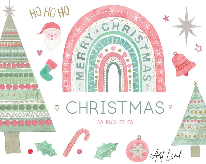 Christmas Rainbow Clip Art Hand Painted Festive Rainbow - Etsy