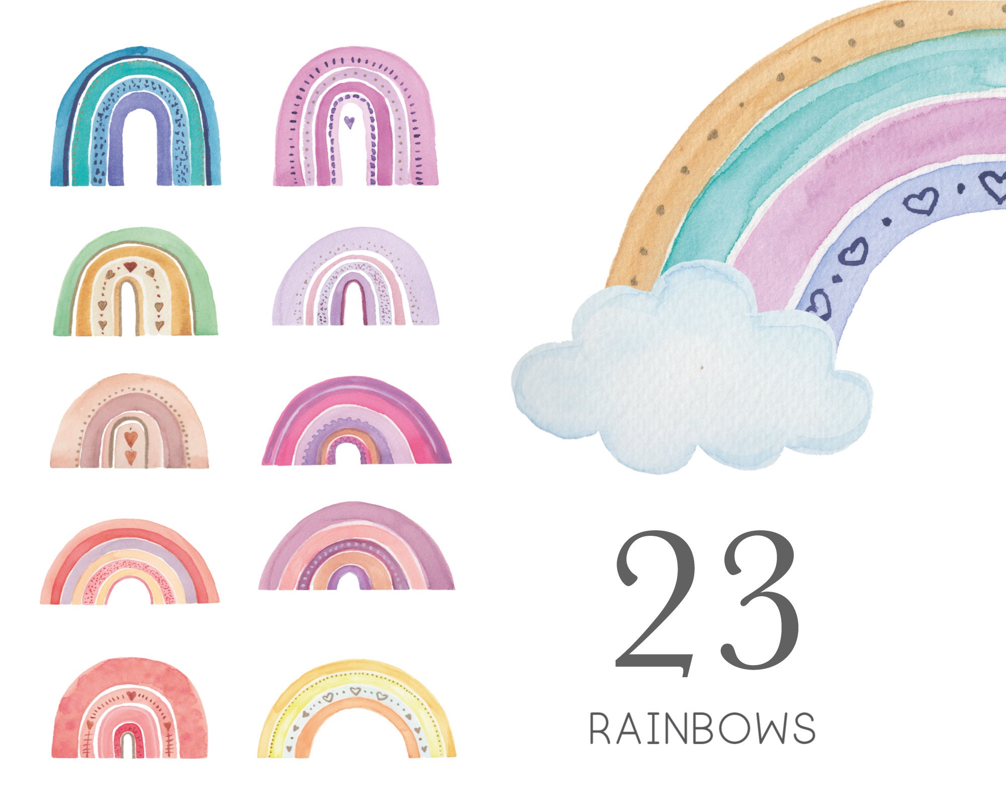 Watercolor Rainbow Clip Art Hand Painted Rainbow Watercolour - Etsy
