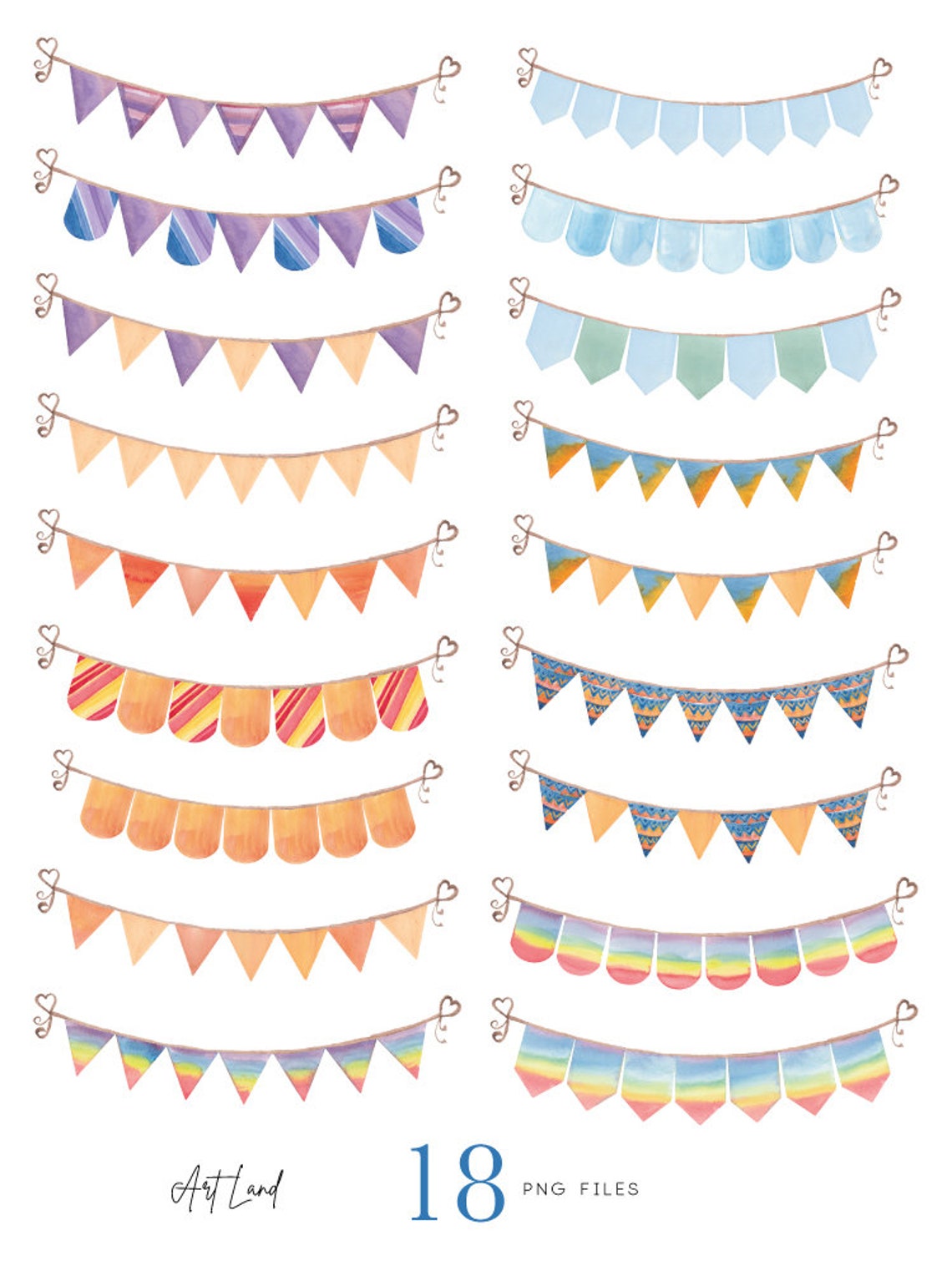 Watercolor Bunting Clipart Watercolor Banners Birthday | Etsy