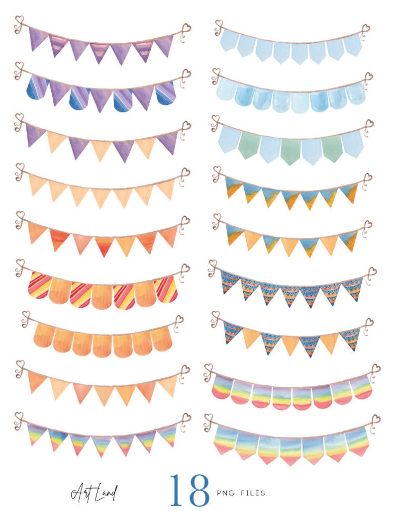 Watercolor Bunting Clipart Watercolor Banners Birthday - Etsy