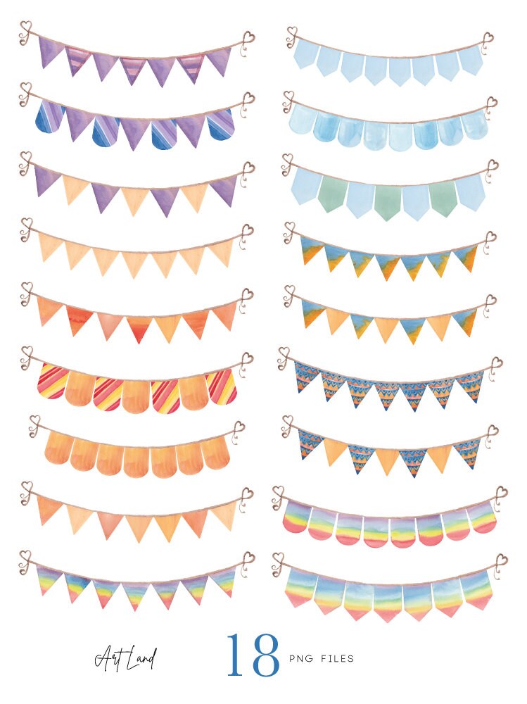 Watercolor Bunting Clipart Watercolor Banners Birthday | Etsy