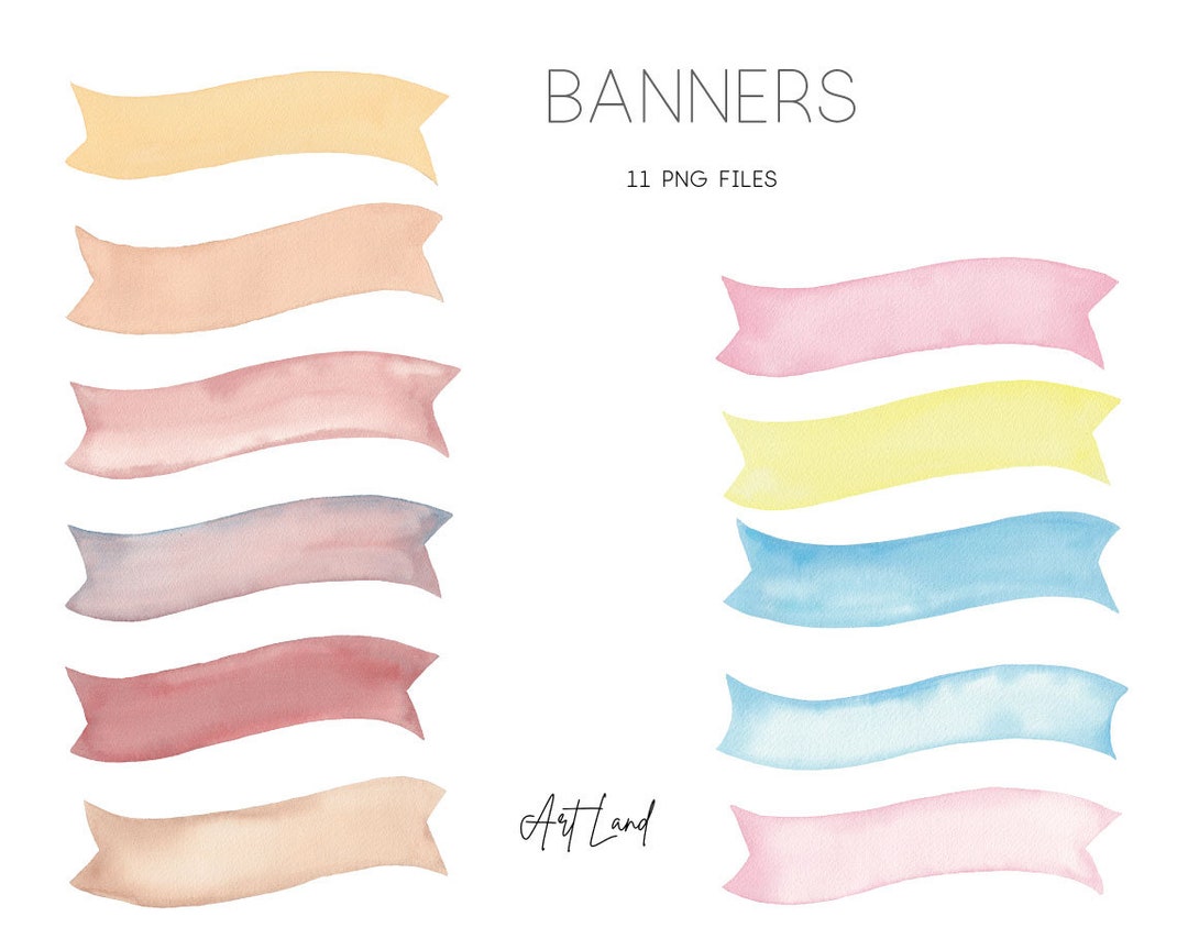 Watercolor Ribbon Banners Clipart, Watercolor Clip Art, Watercolour ...