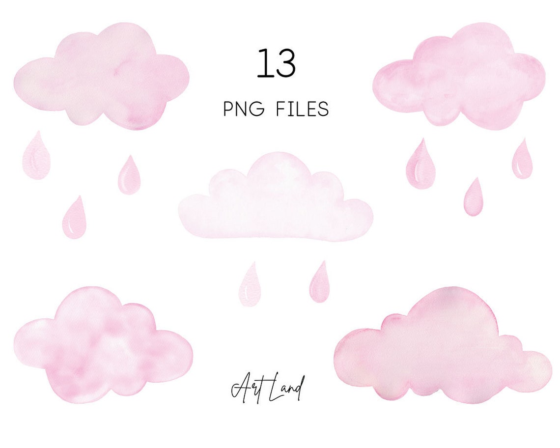 Cloud Watercolor Clip Art Set Hand Painted Clouds Rain Drop - Etsy