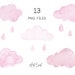 Cloud Watercolor Clip Art Set, Hand Painted Clouds Rain Drop ...