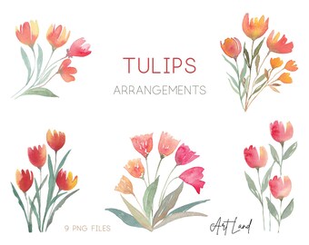 Watercolor Tulips Clipart, Watercolour Clip Art Digital, Tulip Flower ...
