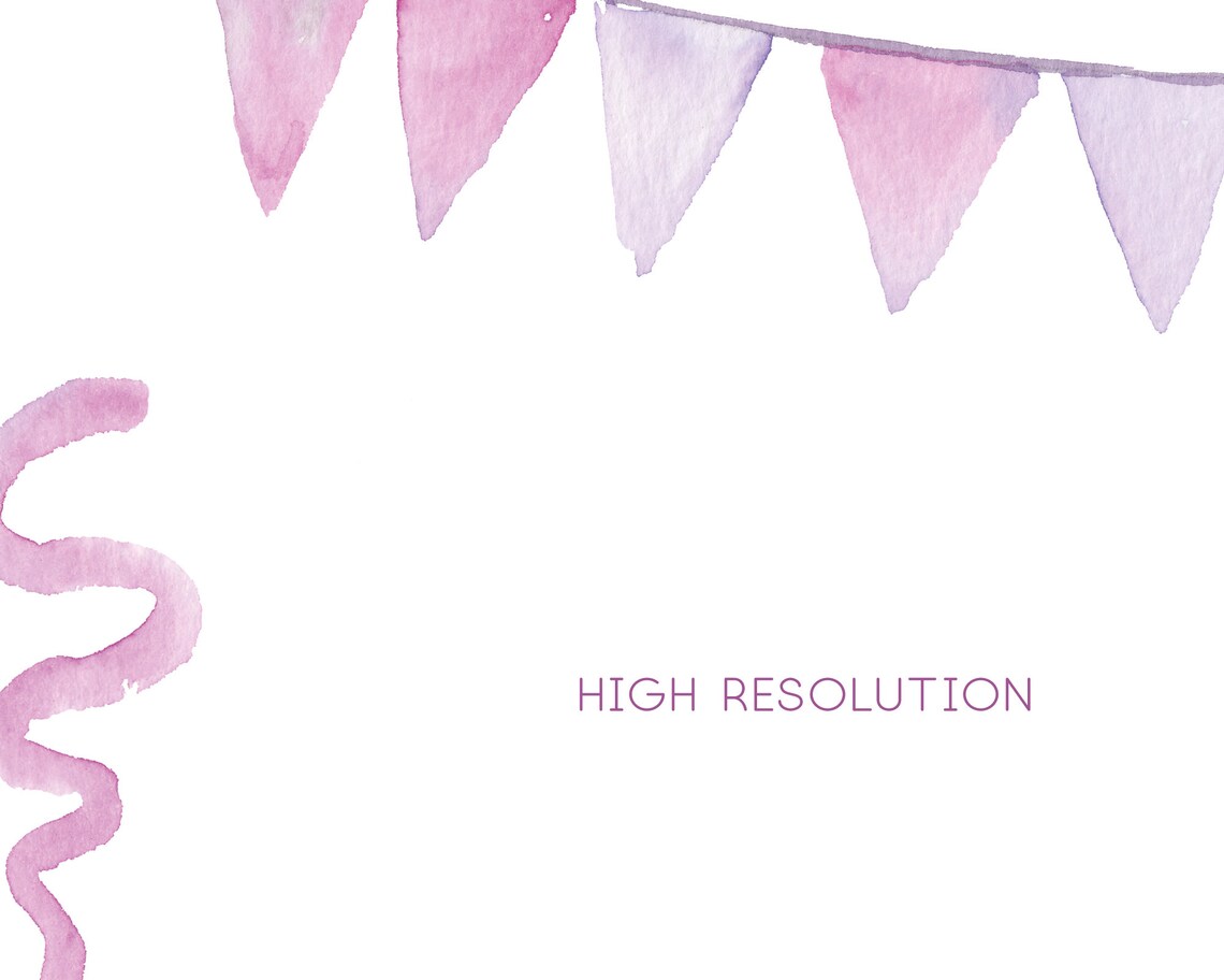 Bunting Flag Watercolor Clip Art Elements Pink Banner Pink - Etsy