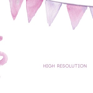 Bunting Flag Watercolor Clip Art Elements, Pink Banner, Pink Bunting ...