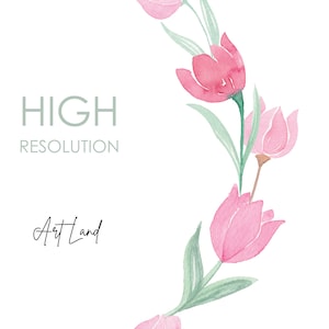 Watercolor Pink Tulip Wreath Clipart – 1 Hand-painted Spring Floral PNG ...
