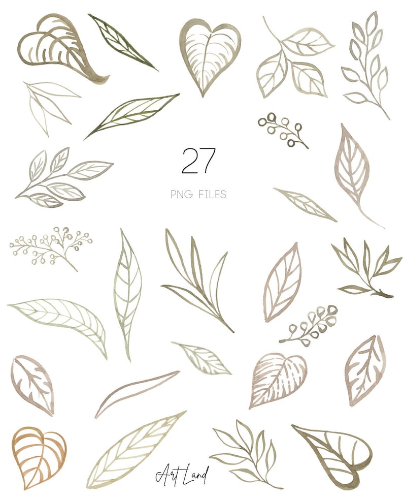 Hand Drawn Line Art Clipart Leaves Floral Botanical Clipart | Etsy