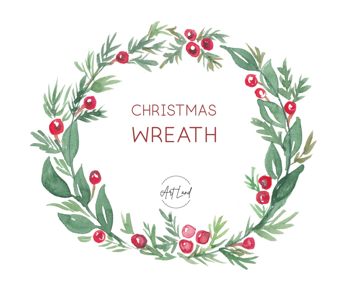 Christmas Wreath Clipart Watercolor Winter Clipart Holiday - Etsy