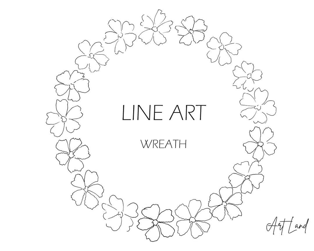 Handmade Line Art Floral Wreath Clipart - 1 PNG & 1 SVG File for Logos ...