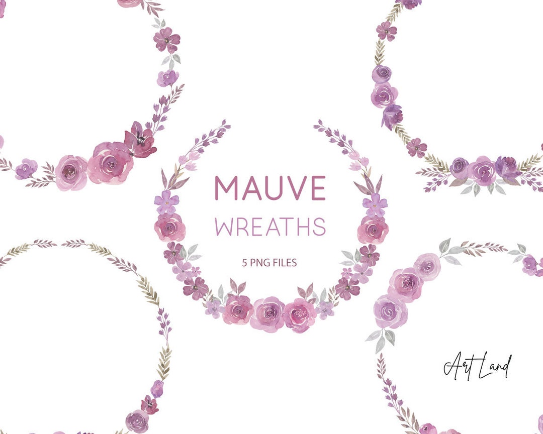 Watercolor Mauve Rose Wreath Clipart Set - 5 Hand-painted Floral Frames ...
