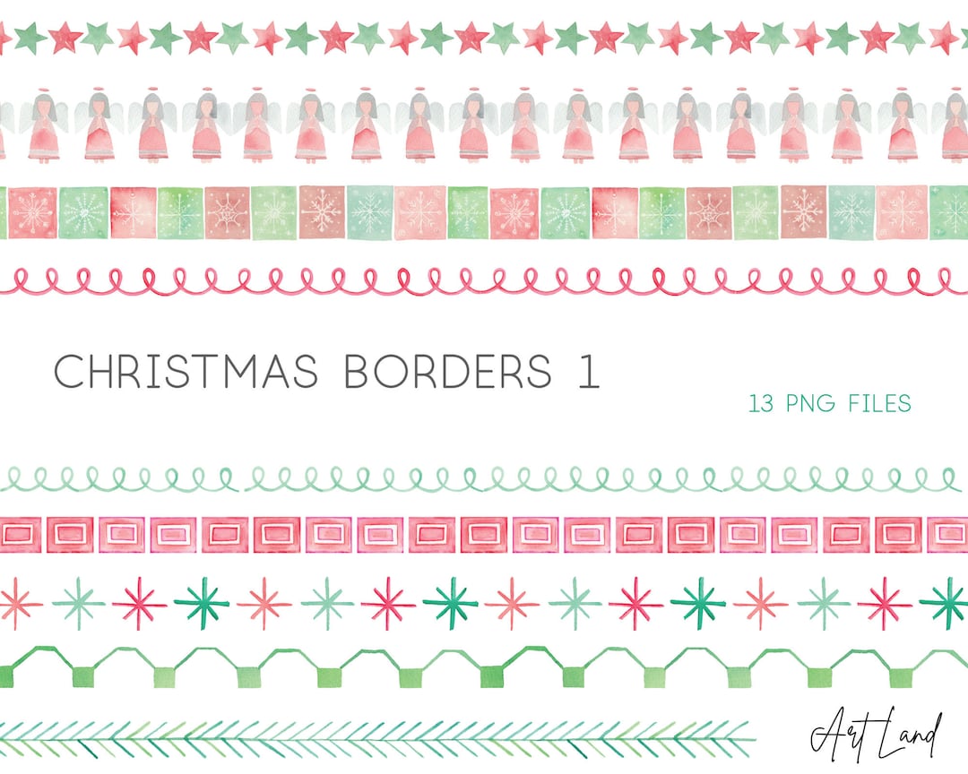 Watercolor Christmas Borders Clipart Set I – 13 Hand-painted Red ...