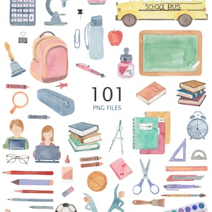 Watercolor School Clipart, Back to School Clipart, School Clipart PNG ...