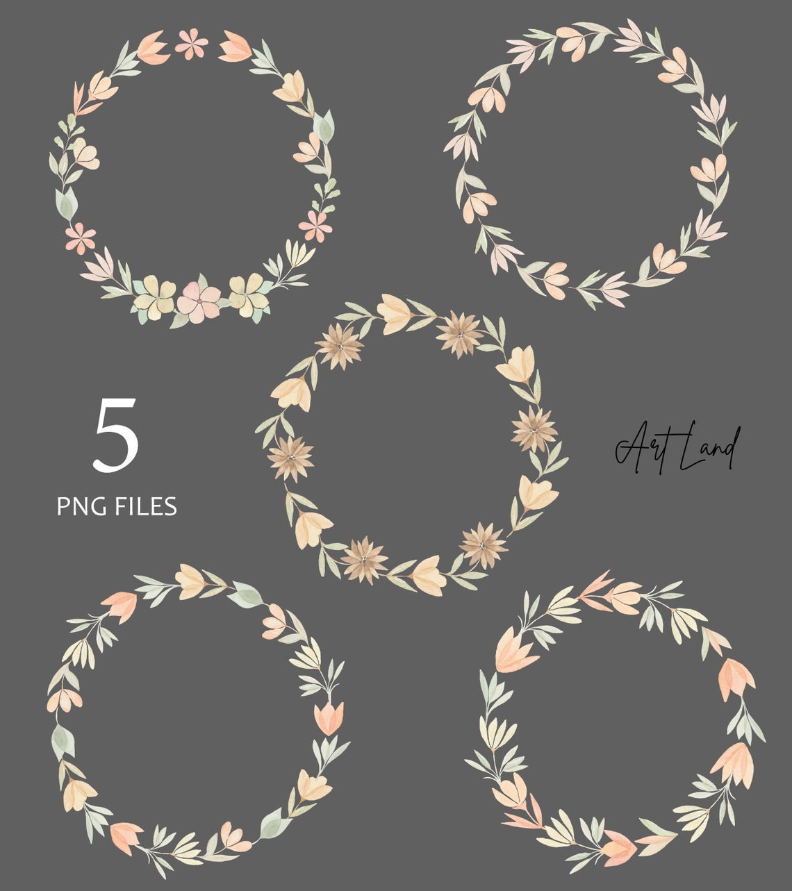 Floral Wreath Clip Art, Floral Frame, Set Floral Wreath Clipart, Hand ...