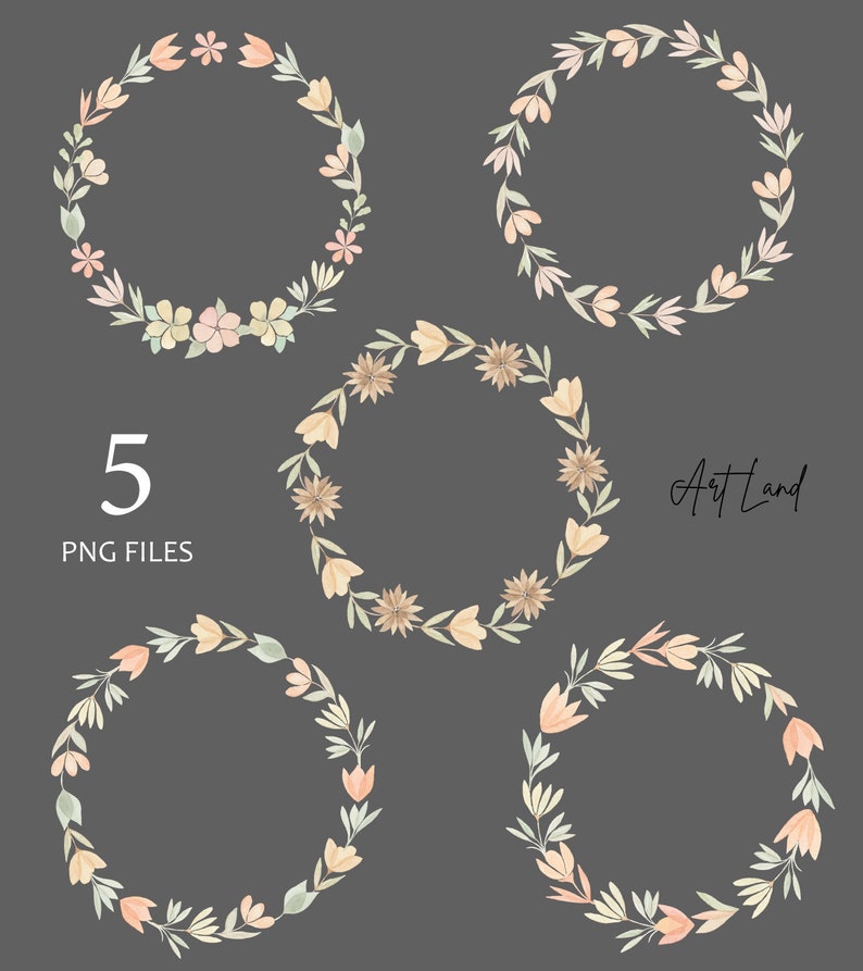 Floral Wreath Clip Art, Floral Frame, Set Floral Wreath Clipart, Hand ...
