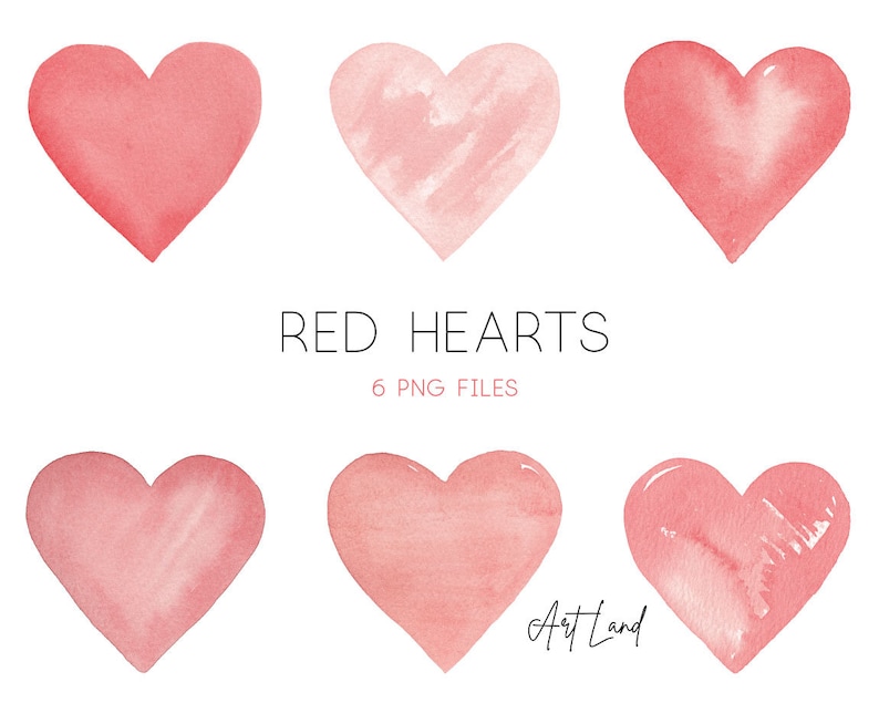 Heart Clip Art Read Heart Love Clipart Hand Painted - Etsy