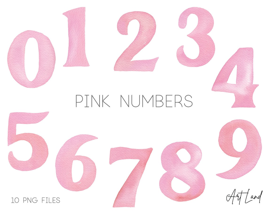 Watercolor Pink Numbers Clipart: 10 Hand-painted Baby Milestone (PNG ...