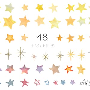Stars Watercolor Clip Art Set, Hand Painted Stars Watercolour Clipart ...