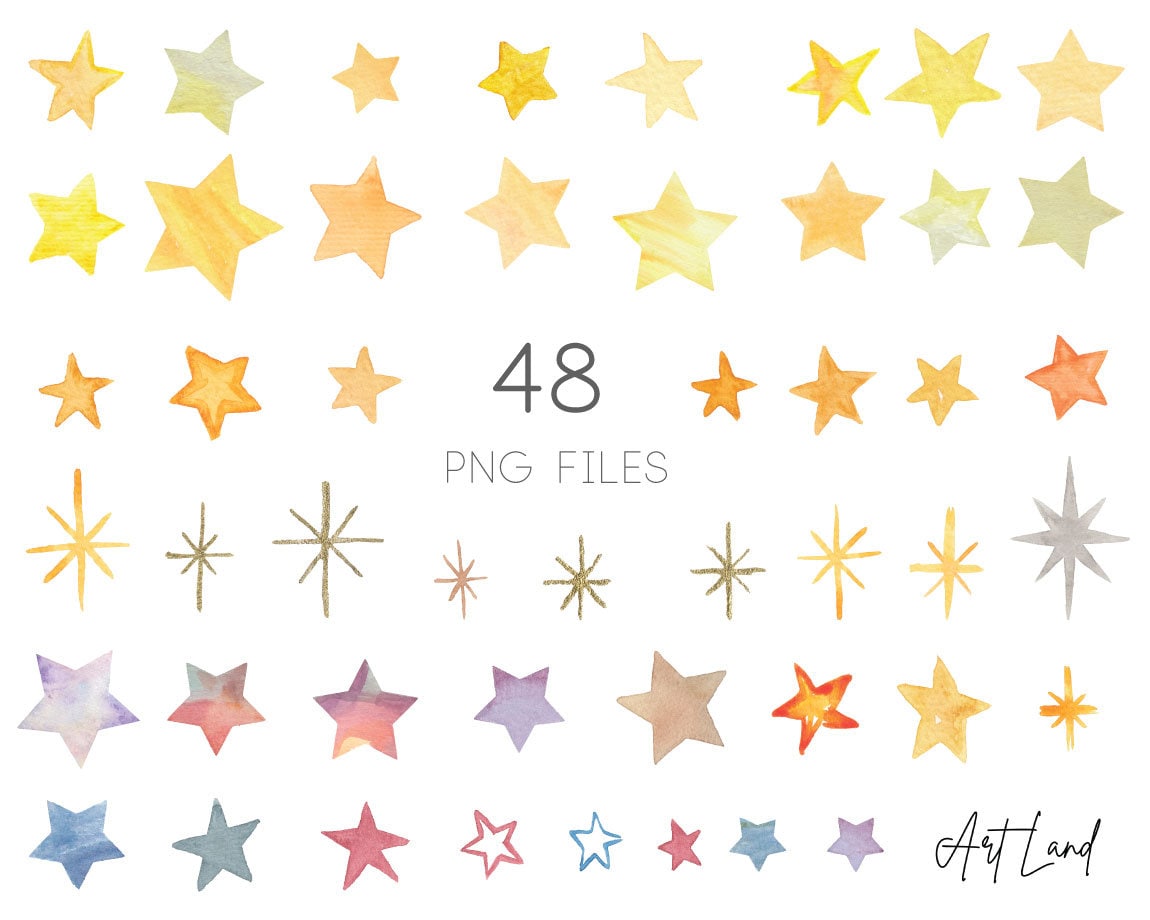 Stars Watercolor Clip Art Set Hand Painted Stars Watercolour - Etsy