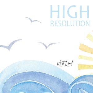 Watercolor Summer Clipart, Hand Painted Watercolour Digital Waves and ...
