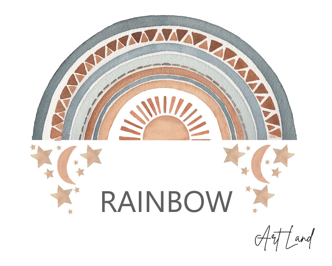 Watercolor Boho Rainbow Clipart, Hand Painted Rainbow Watercolour ...