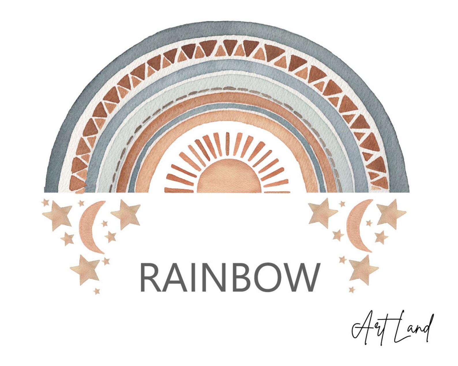 Watercolor Boho Rainbow Clipart Hand Painted Rainbow - Etsy